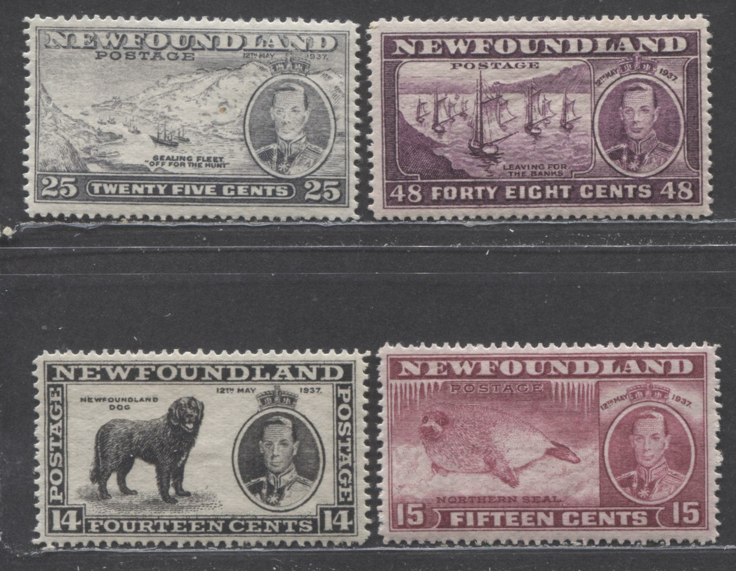 Lot 225 Newfoundland #238-239, 242-243 14c - 48c Black - Slate Purple ...