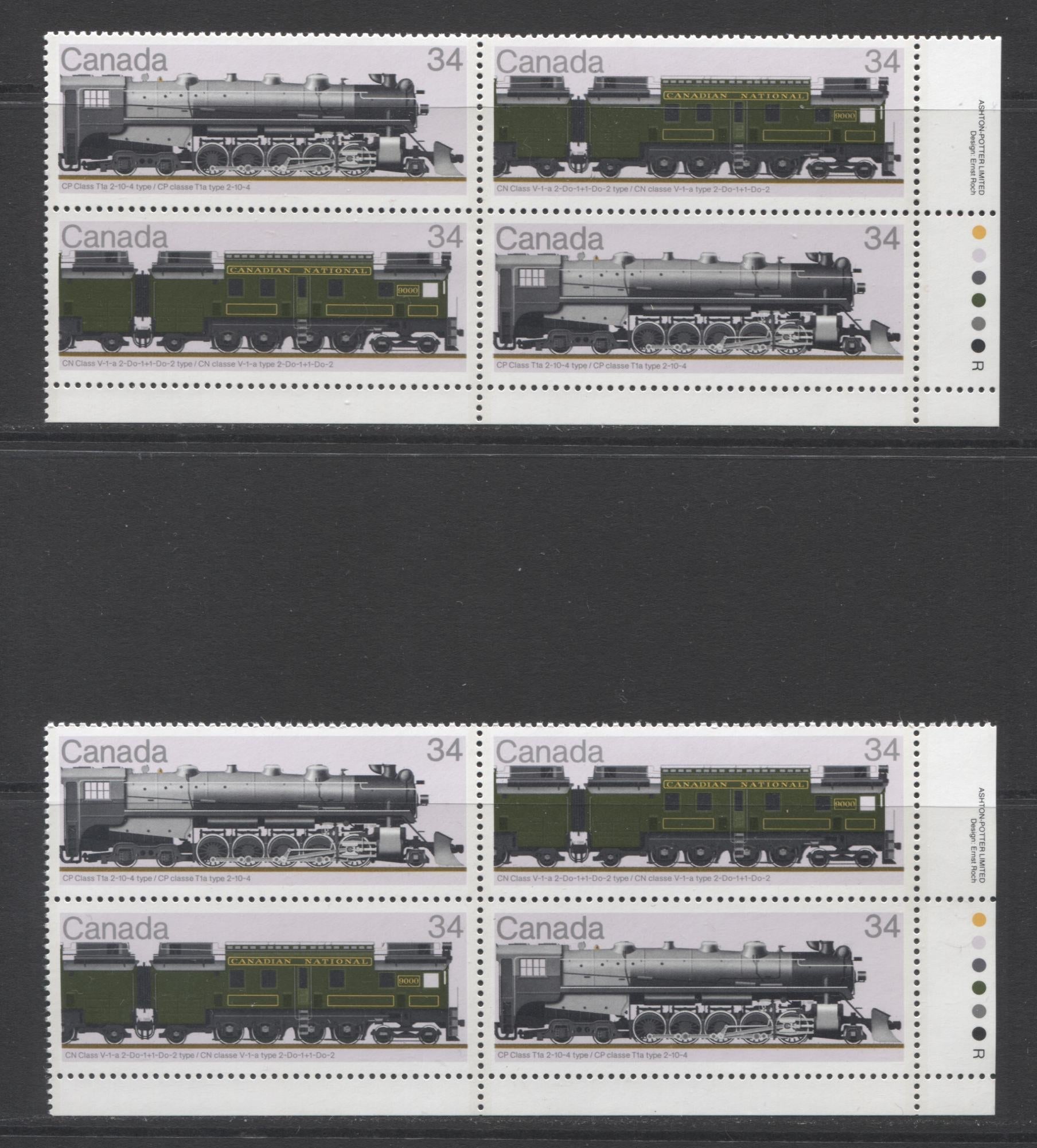 Lot 141 Canada #1119a-ai 34c Multicolored CN Class V1a & CP Class T1a ...
