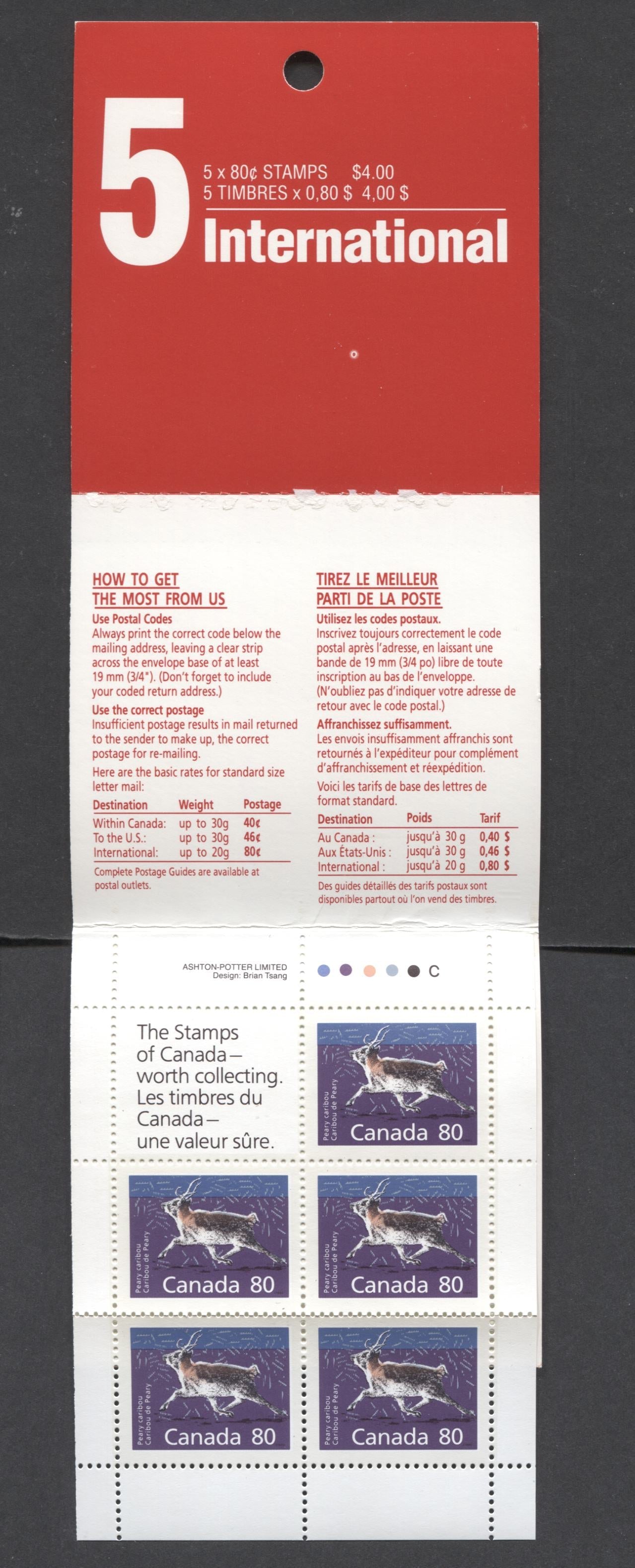 Lot 185 Canada #BK129 80c Multicolored Peary Caribou, 1990 Flag & Wild ...