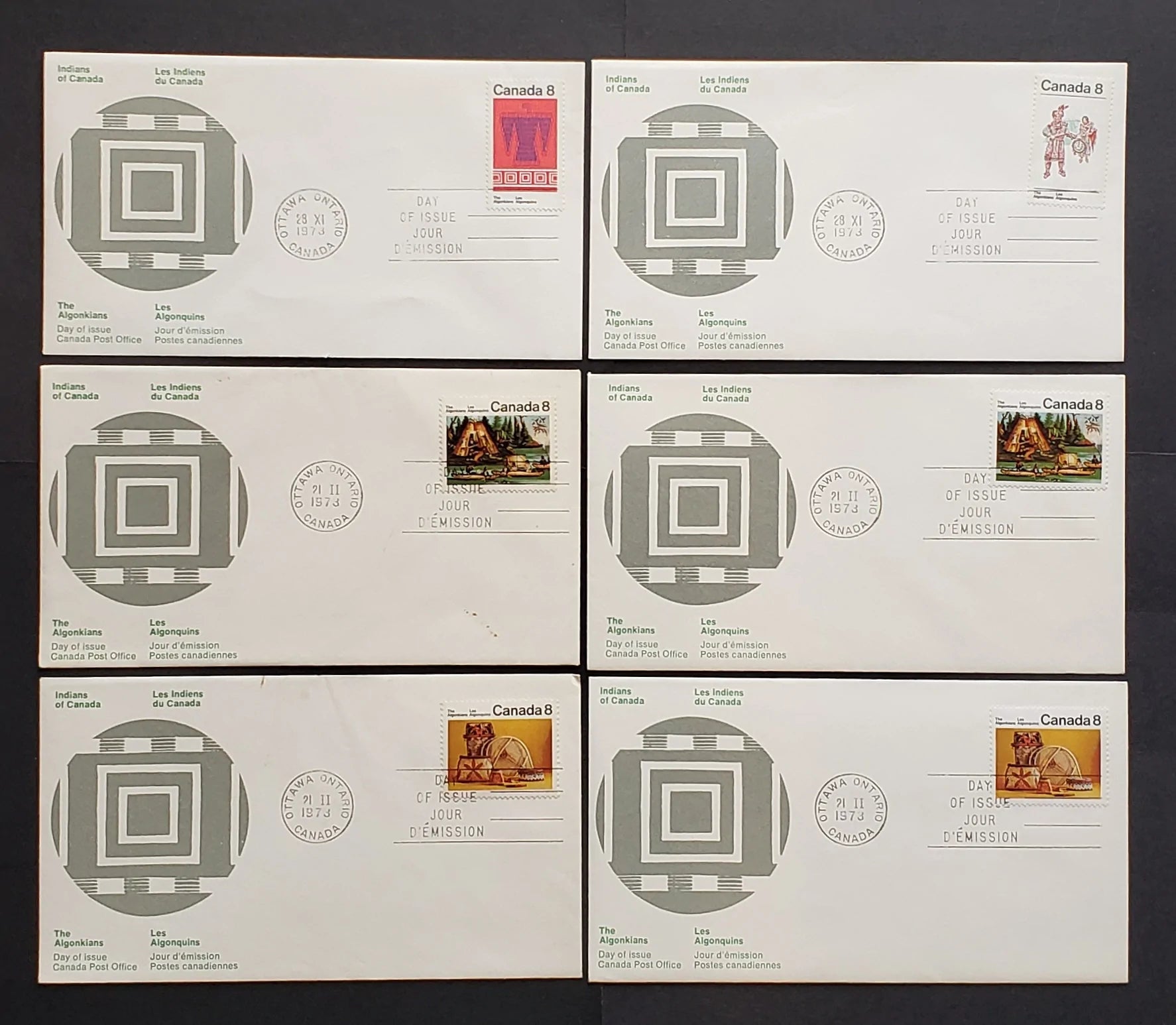 Lot 283 Canada #566-573 8c Multicolored Various Designs 1973-1974 Algo ...