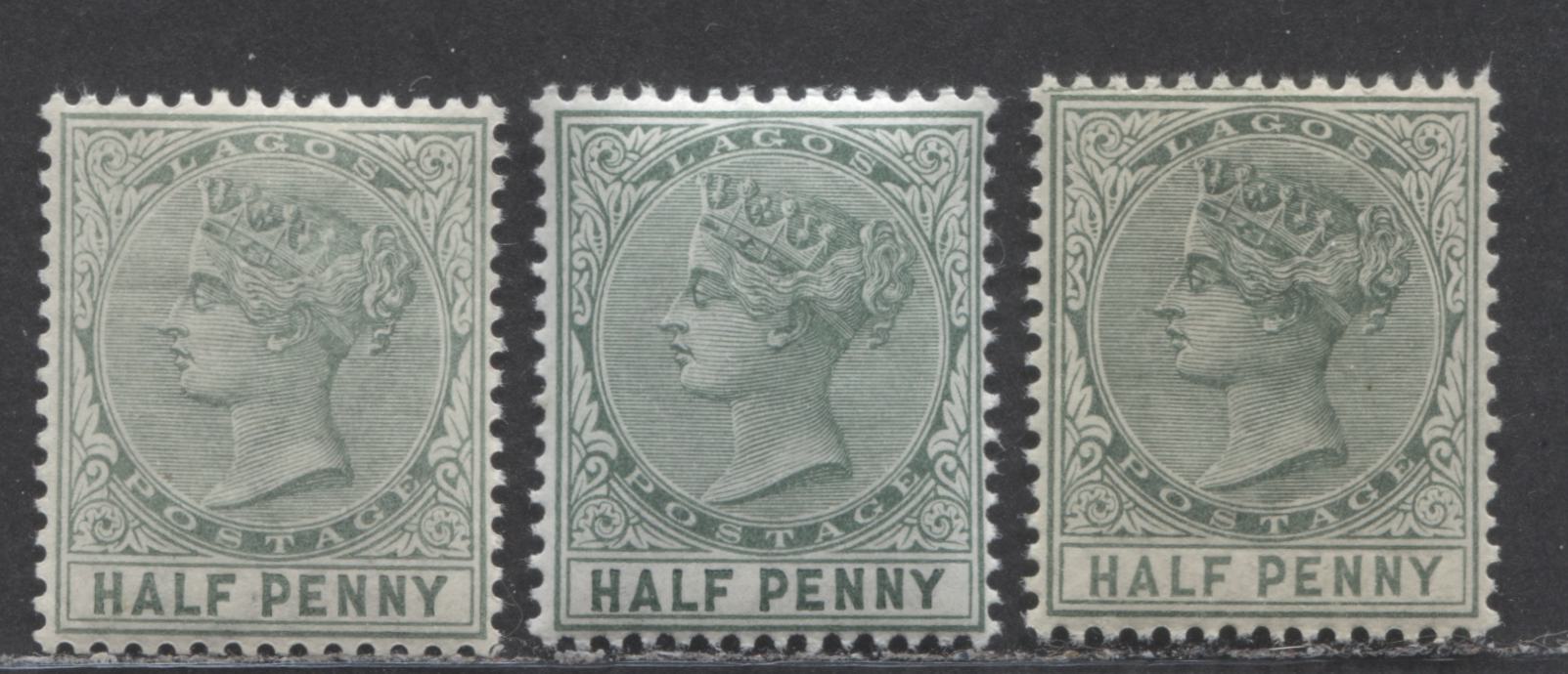 Lot 104 Lagos SC#13 1/2d Dull Pale Green, Dull Blue Green & Dull Green ...