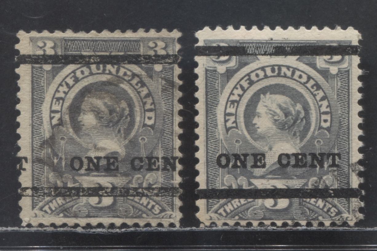 Lot 201 Newfoundland #75 1c On 3c Deep Gray, 1897 Surcharged Issue, 2 ...