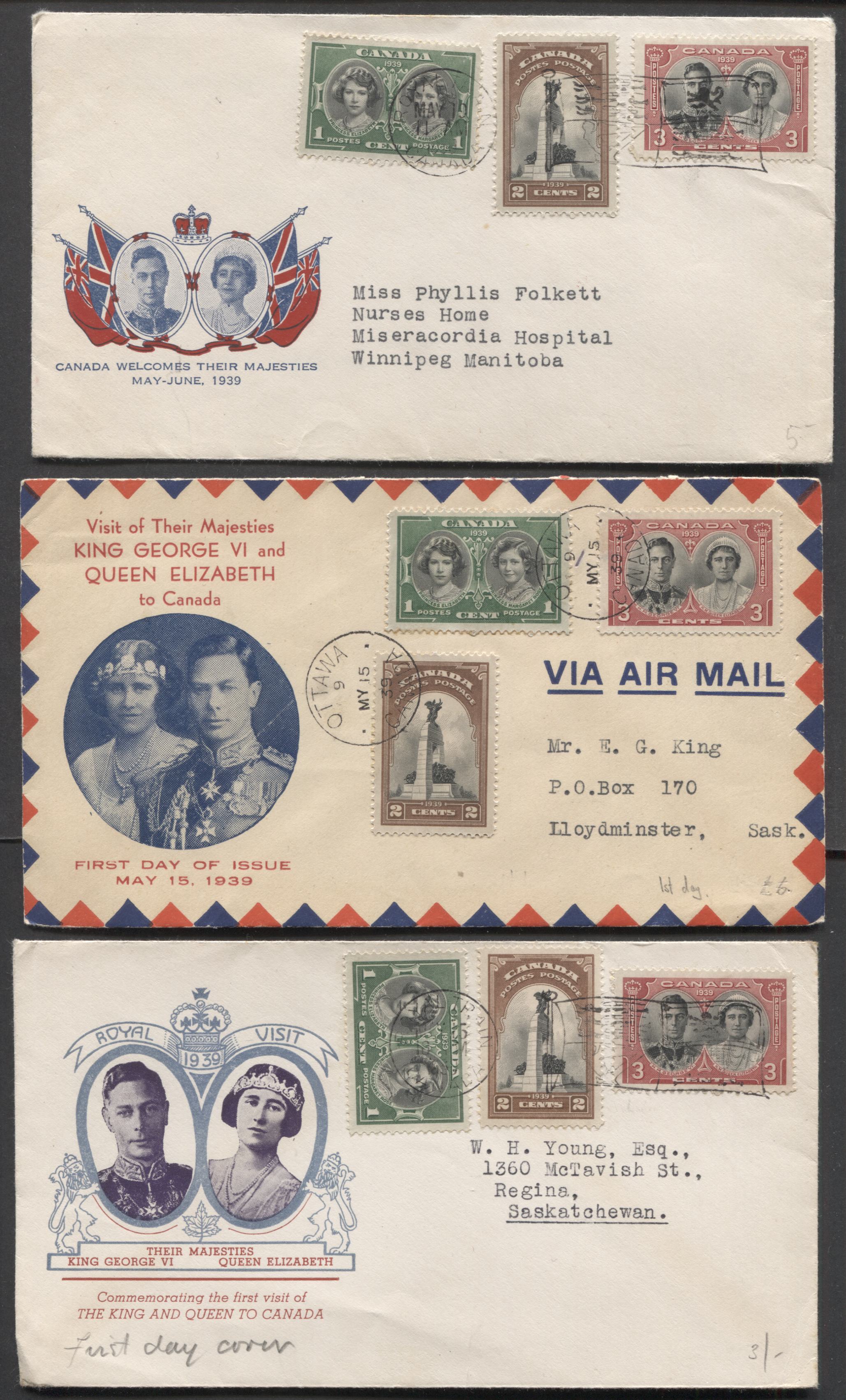 Lot 107 Canada #246-248 1939 Royal Visit Issue, Three First Day Covers ...