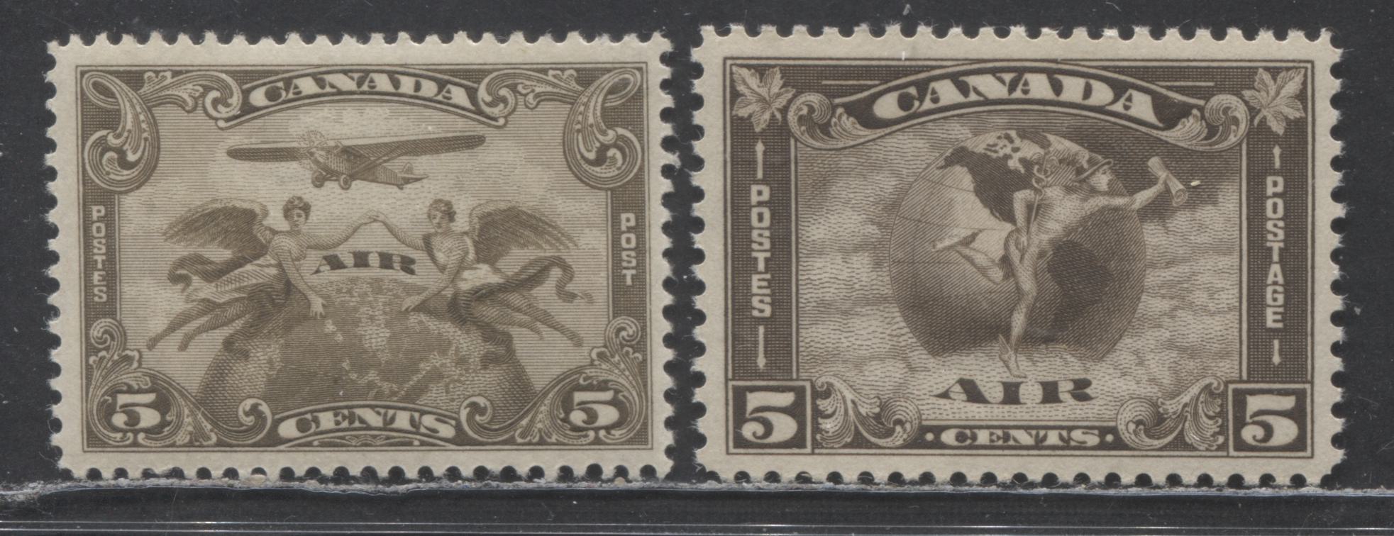 Lot 176 Canada #C1-C2 5c Brown Olive & Olive Brown Two Winged Figures ...