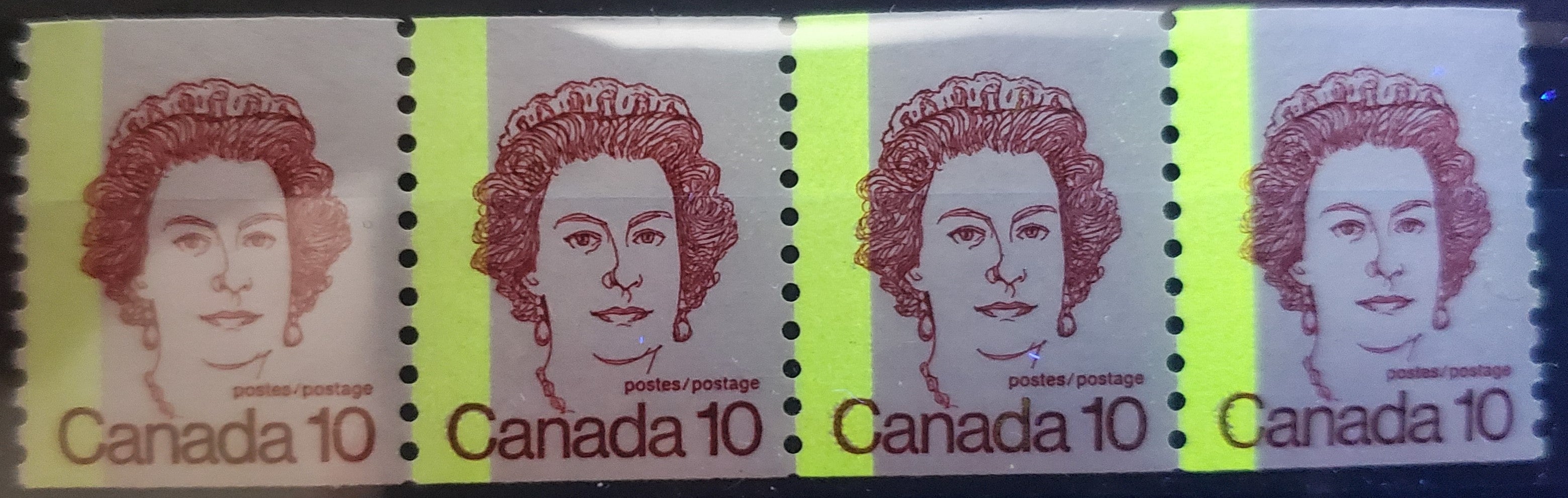 Lot 10 Canada #605T1 10c Dark Carmine Queen Elizabeth II, 1974-1976 Ca ...